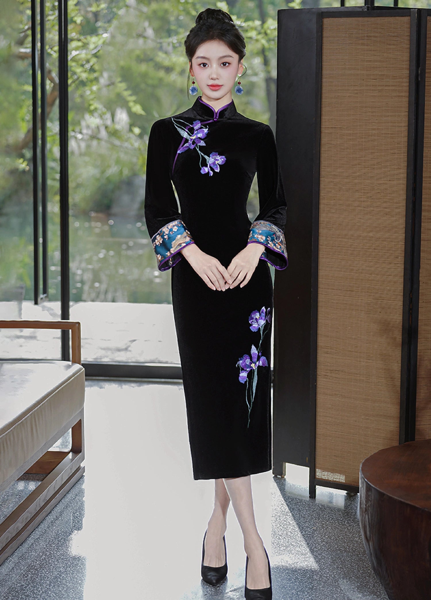 Black Embroidered Qipao | Cheongsam Dress