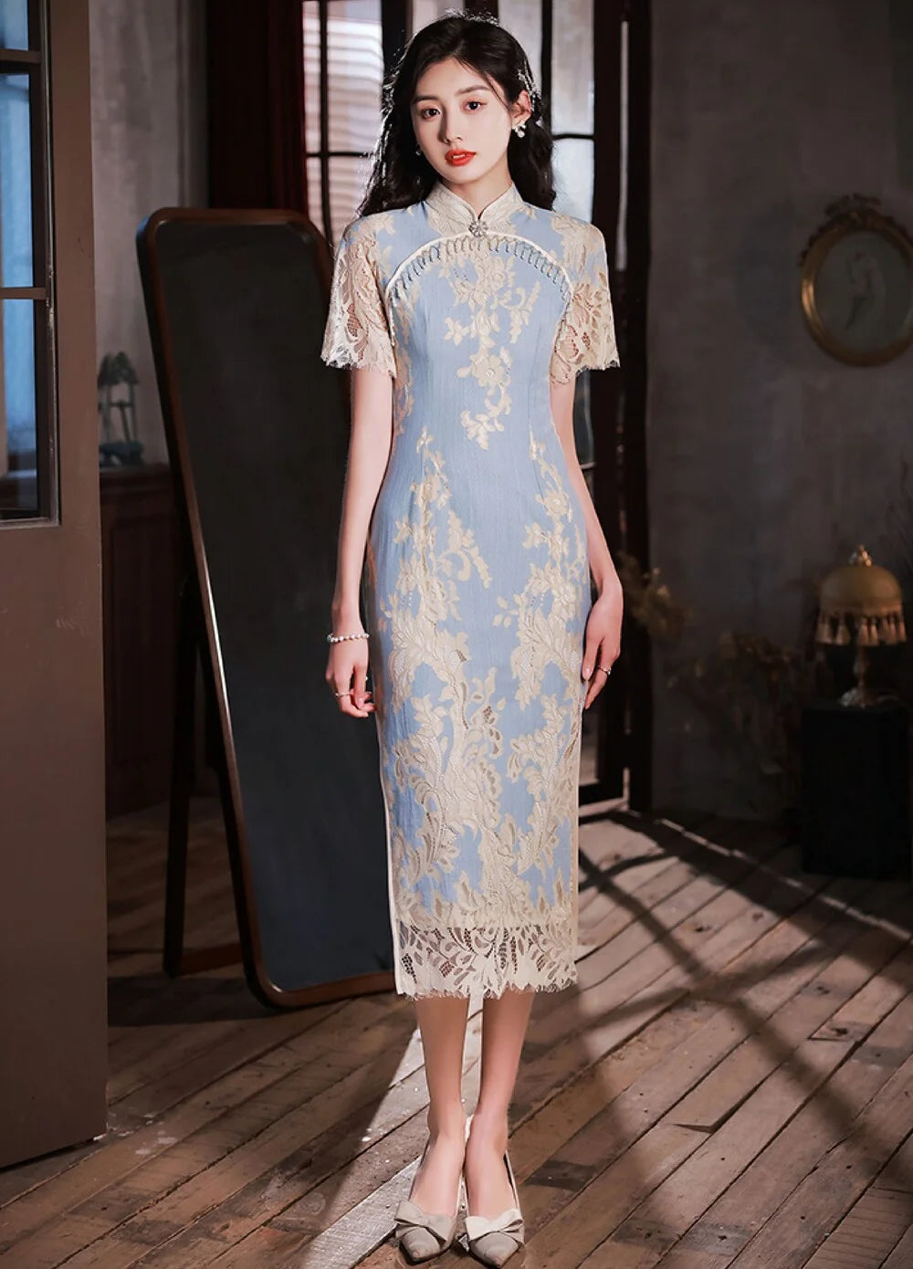Blue Lace Cheongsam | Qipao Dress
